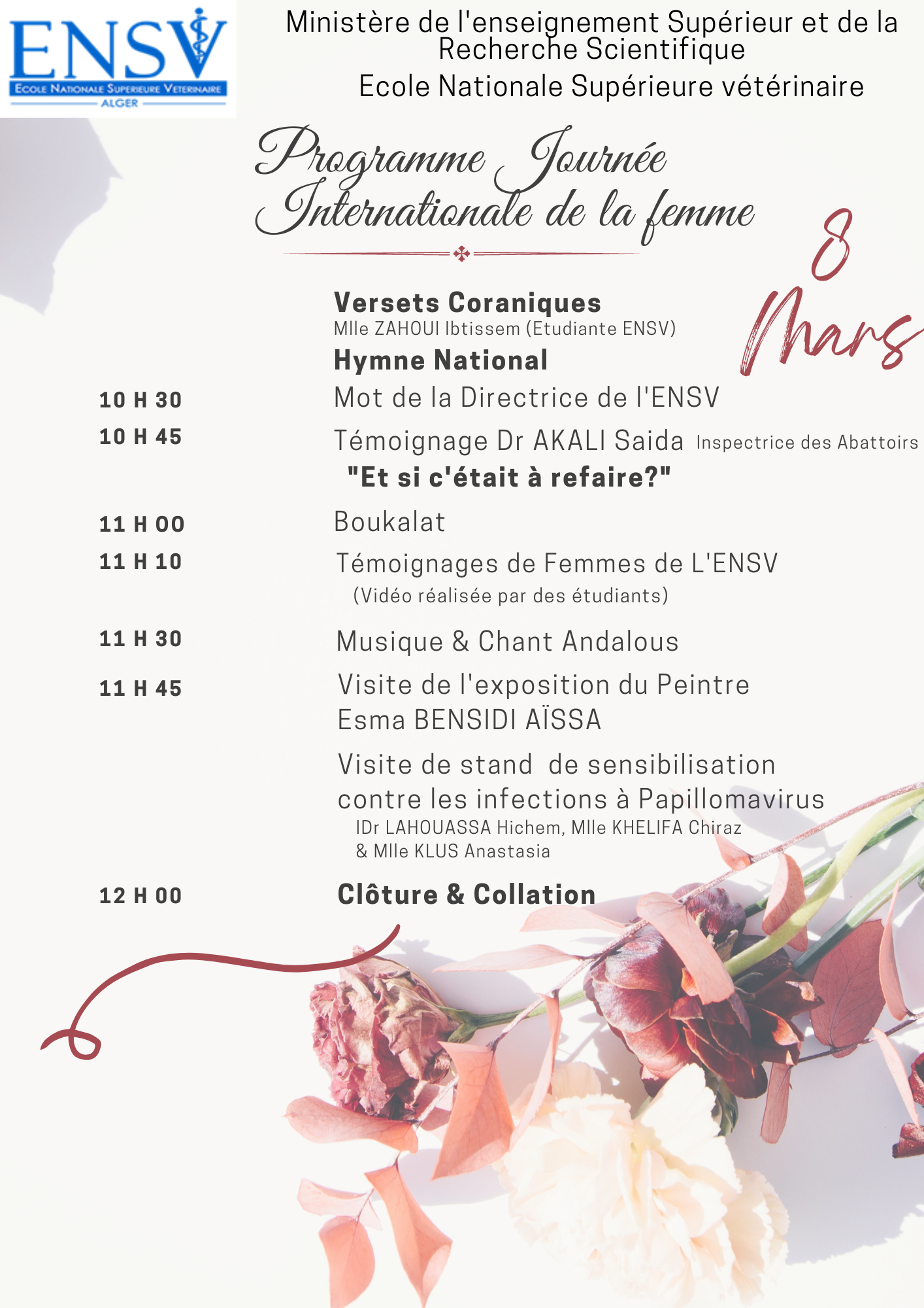 ENSV | les voeux de Madame la directrice de l’ENSV POUR LE 08 Mars