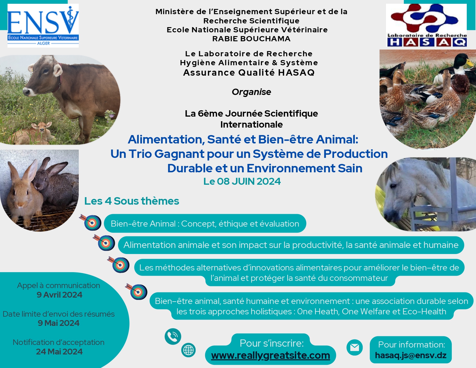 Appel à Communication 6ème Journée Scientifique Internationale du laboratoire HASAQ - ENSV